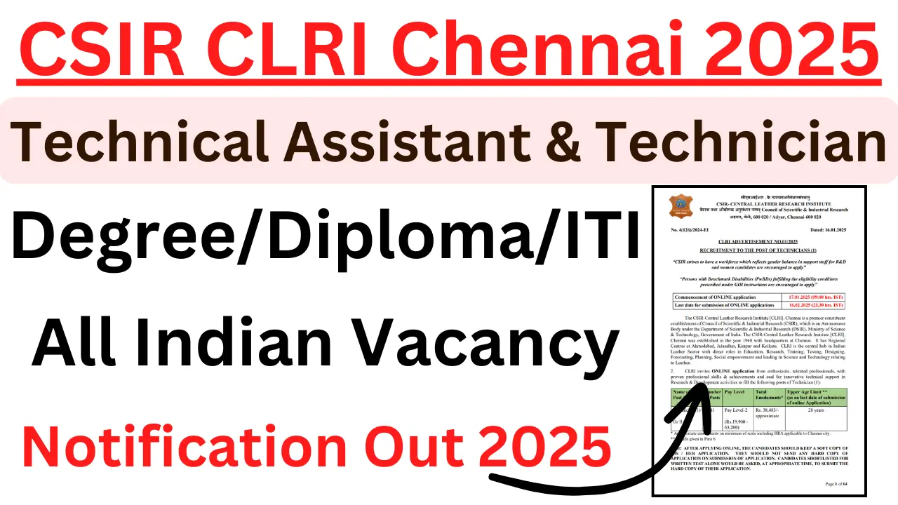 CSIR CLRI Chennai Technical Assistant & Technician Online Form 2025 ...