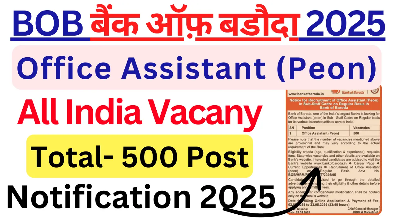 BOB Office Assistant Peon Recruitment 2025 - Naukarinew.in
