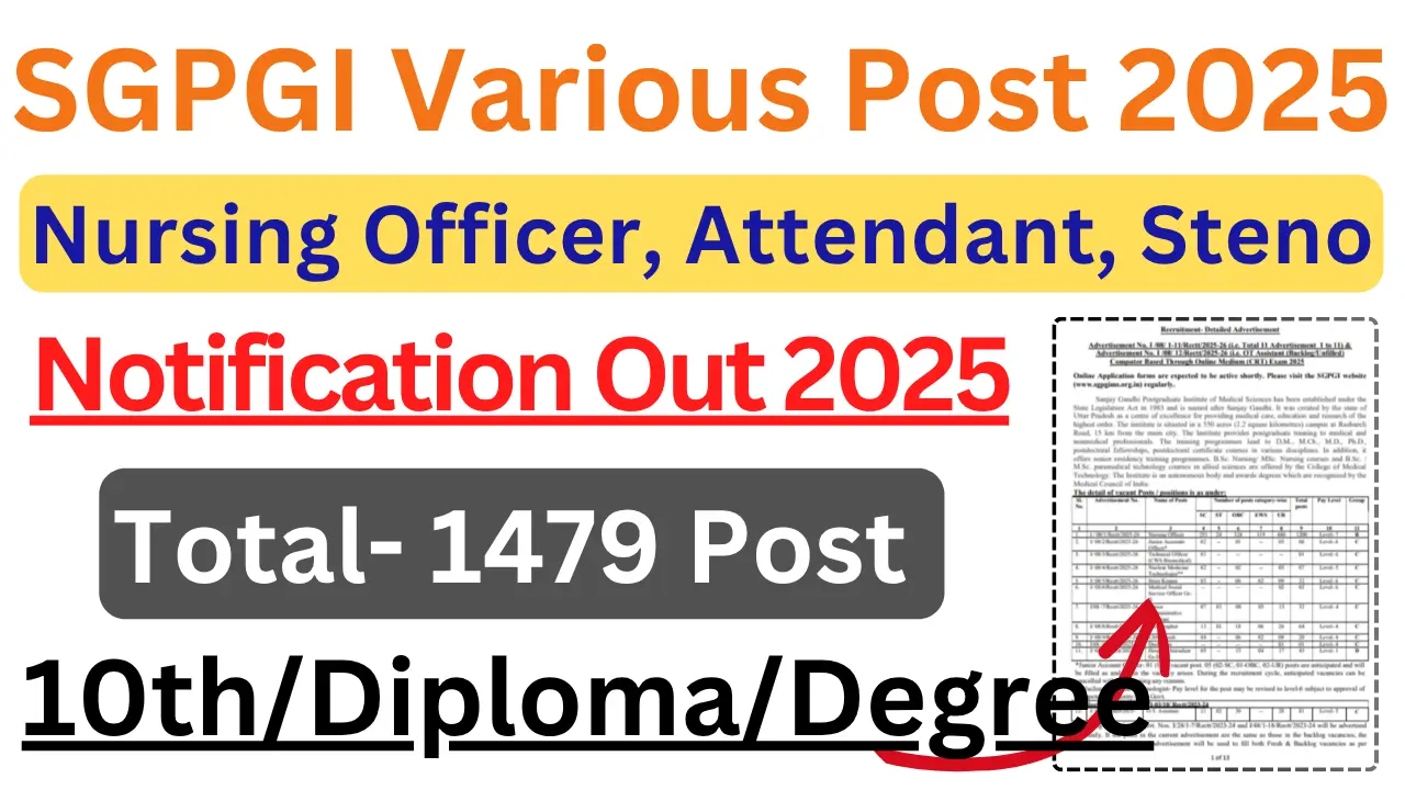 SGPGI Nursing Officer Recruitment 2025 - Naukarinew.in